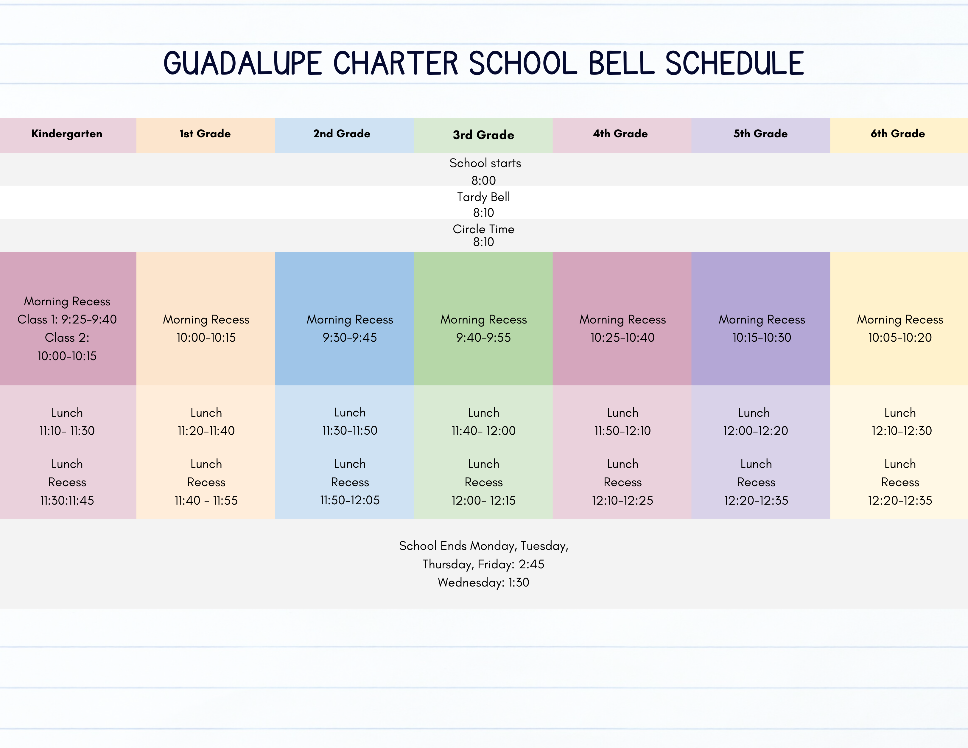 Bell Schedule - Guadalupe Center
